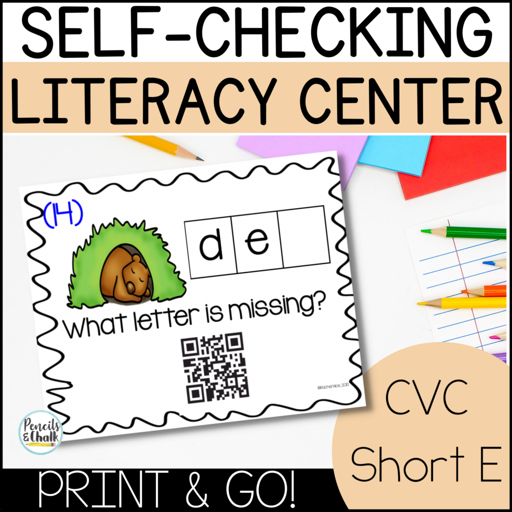 CVC Words for Kindergarten Literacy Centers or Morning Work - Short E ...