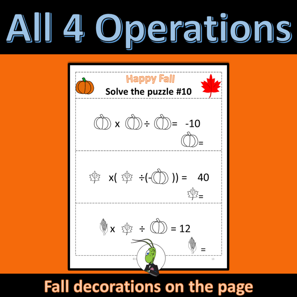 Fall Logic Puzzles | Number Sense | Algebra 1 | Made By Teachers