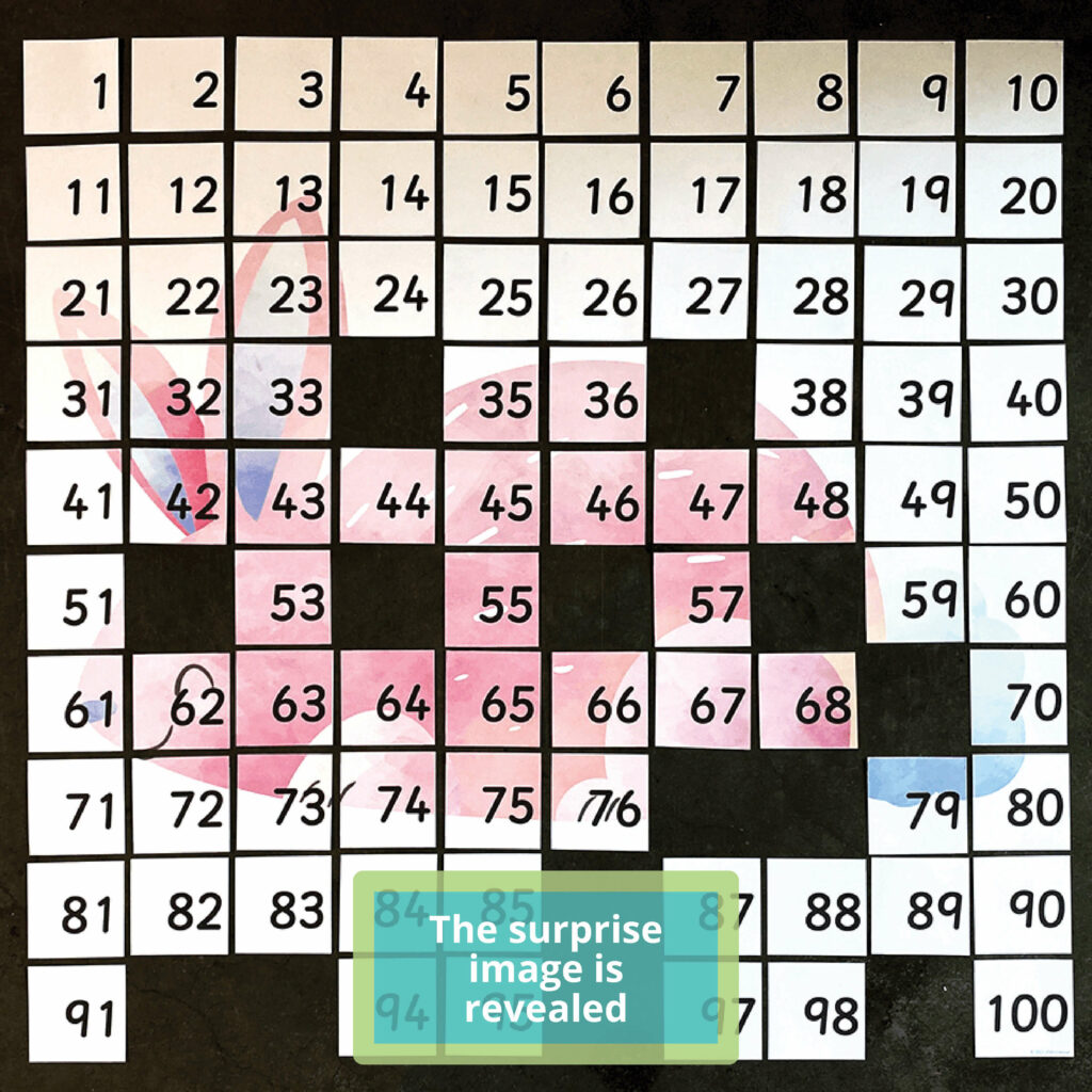 Montessori Math 100 Chart Surprise Pink Easter Bunny | Made By Teachers