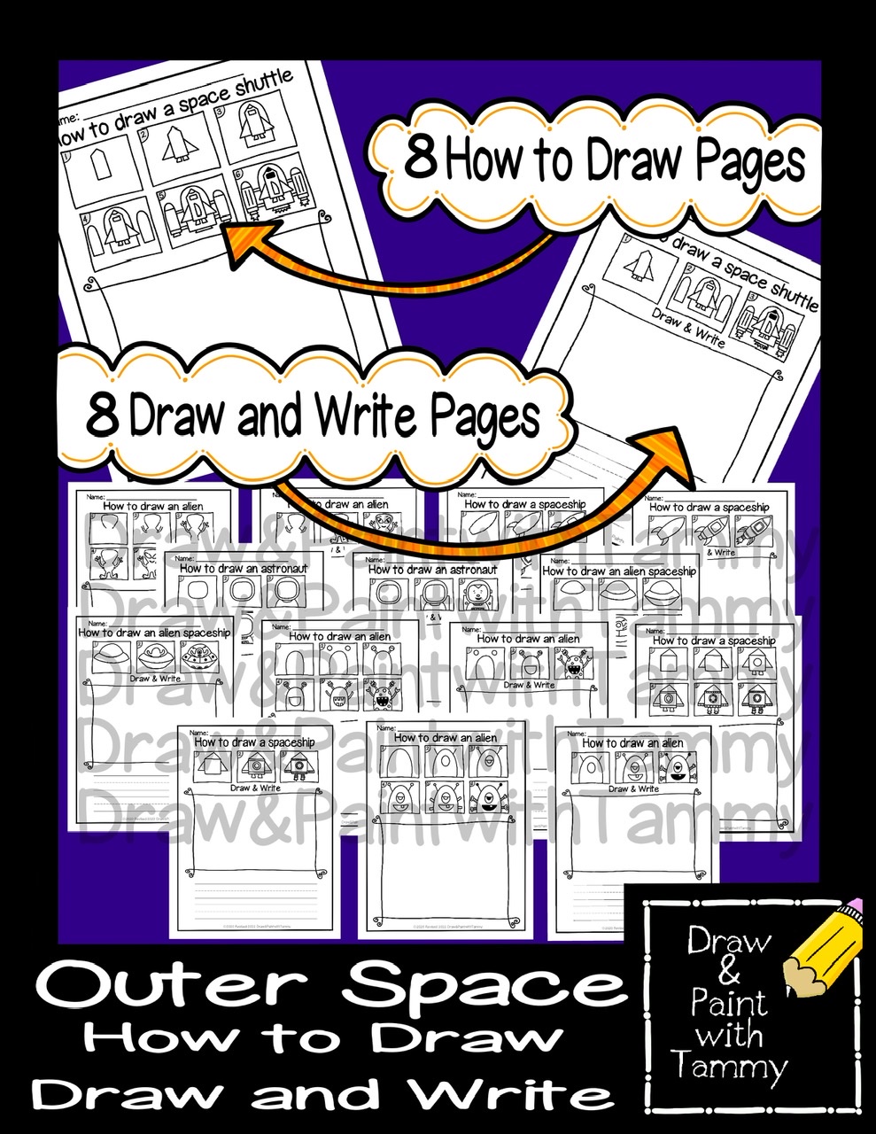 Directed drawings how to draw and write art pages Outer Space theme ...