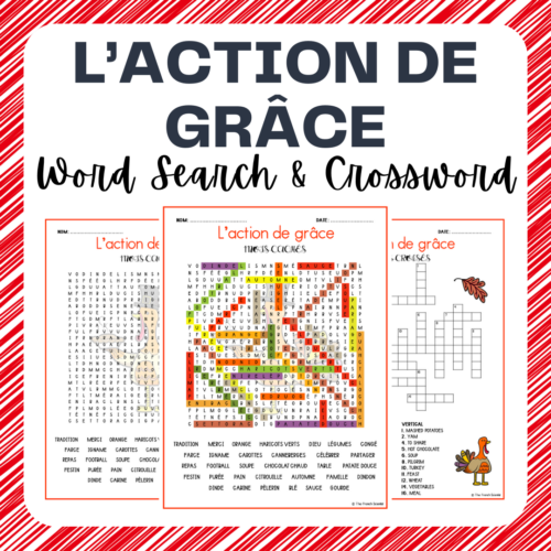 FRENCH L’action de grâce / Thanksgiving Word Search &Crossword ...