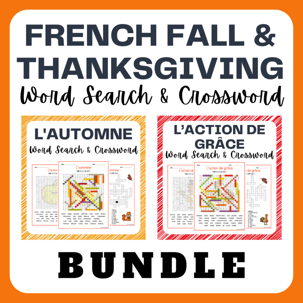 FRENCH L’action de grâce & L'automne Word Search & Crossword BUNDLE ...