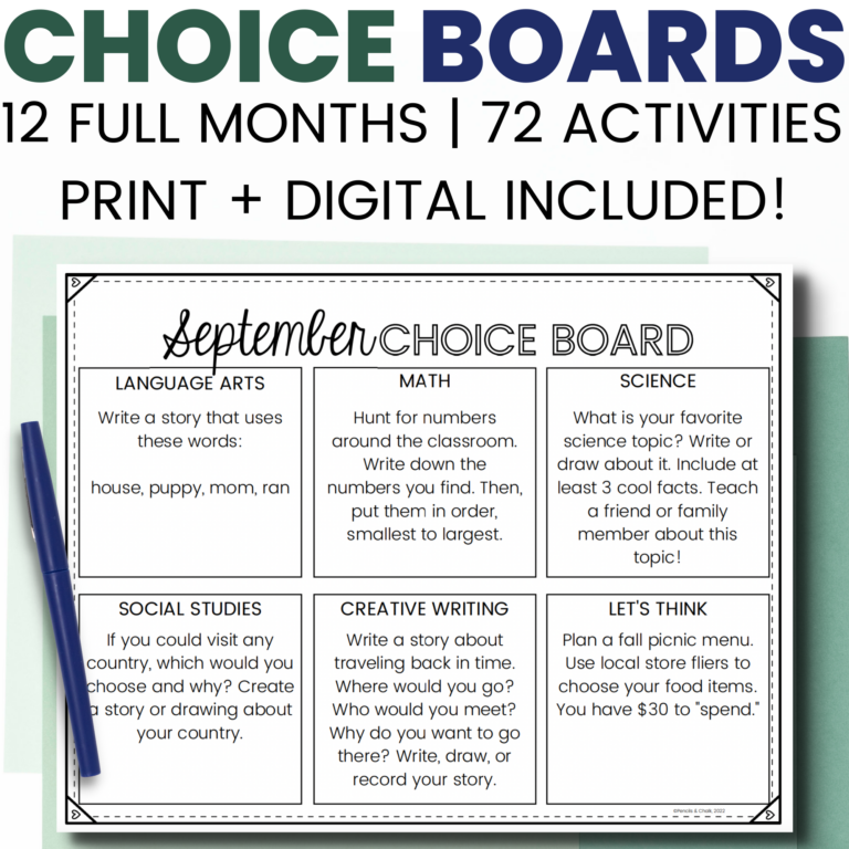 Choice Boards for Fast Finishers - Year Long Activities - Print and ...