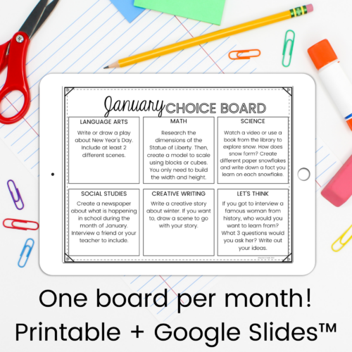 Choice Boards for Fast Finishers - Year Long Activities - Print and ...