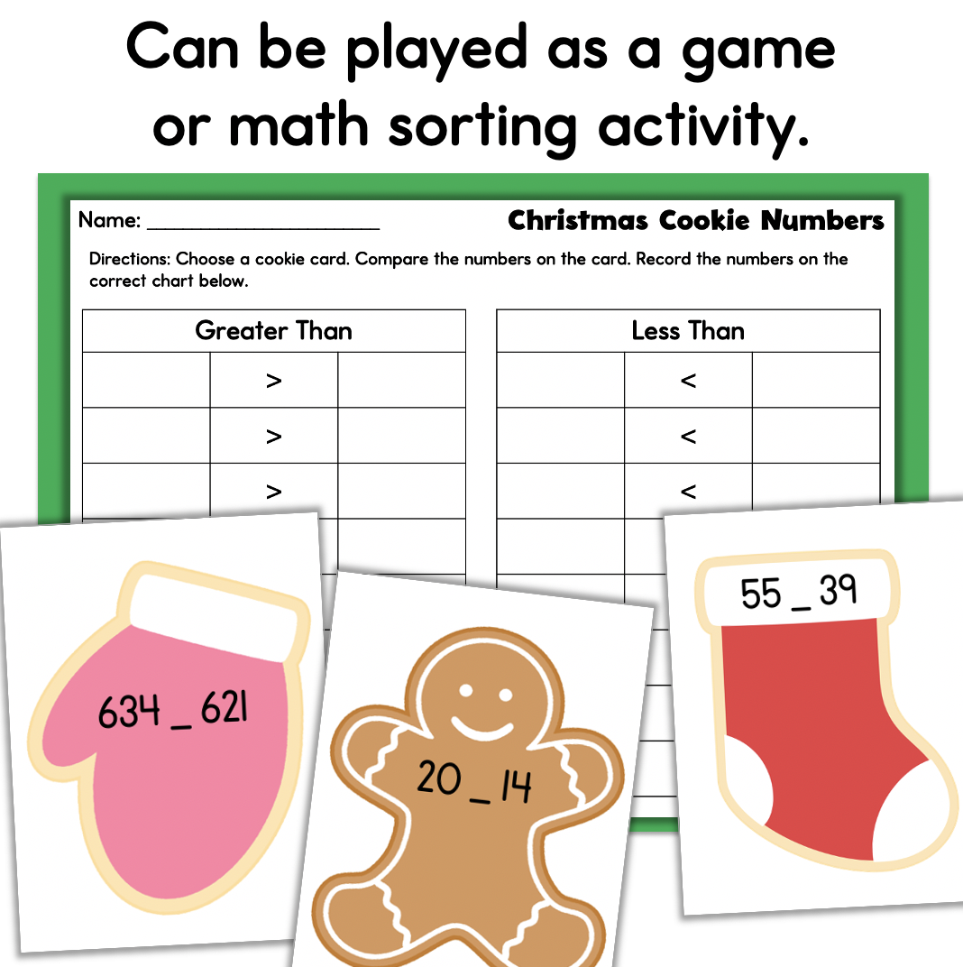 CHRISTMAS MATH Comparing Numbers Game Greater Than Less Than | Made By ...