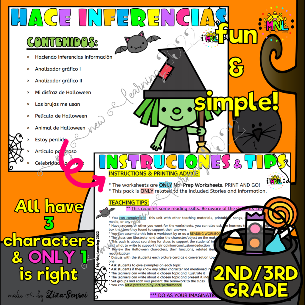 SPANISH Halloween Making Inferences Deducciones Inferencias en Español ...