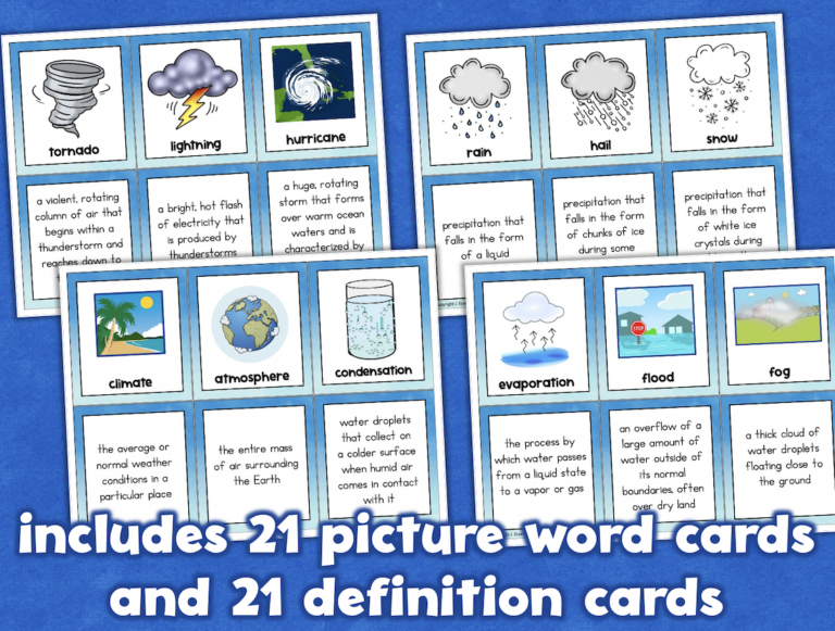 Weather and Climate Vocabulary Cards with Pictures & Definitions - Made ...