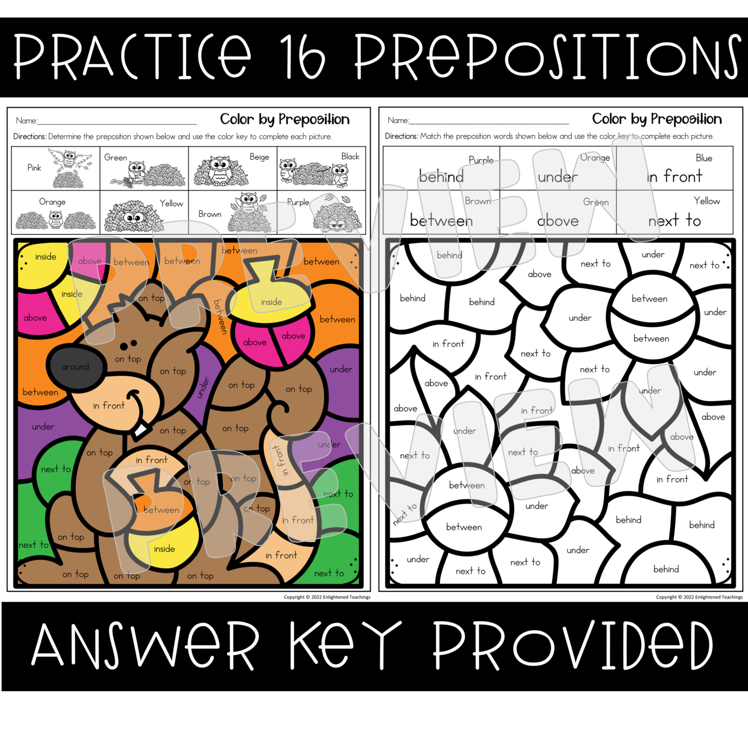 Fall Preposition Color by Code NO PREP Autumn Preposition Coloring ...