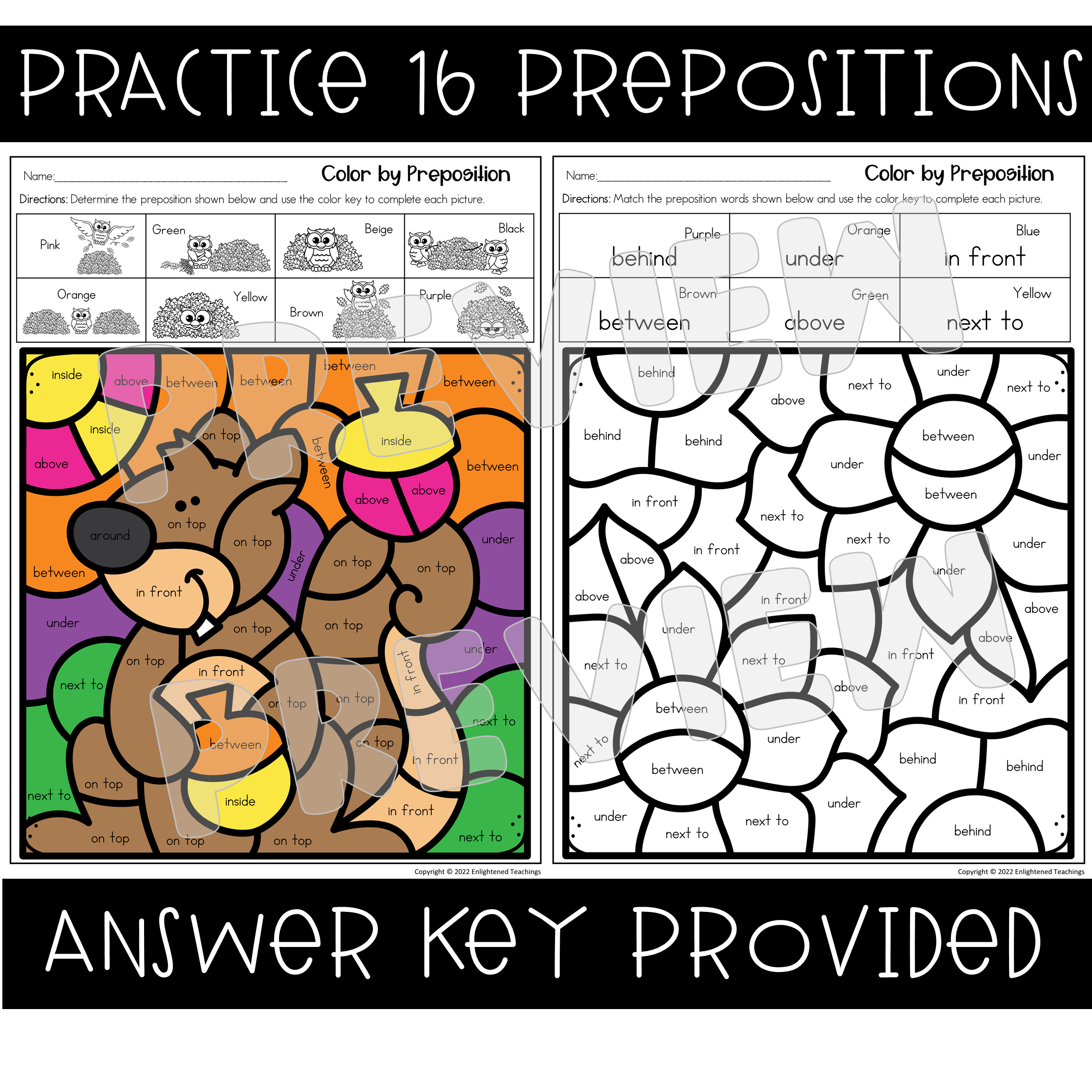 Fall Preposition Color by Code NO PREP Autumn Preposition Coloring ...