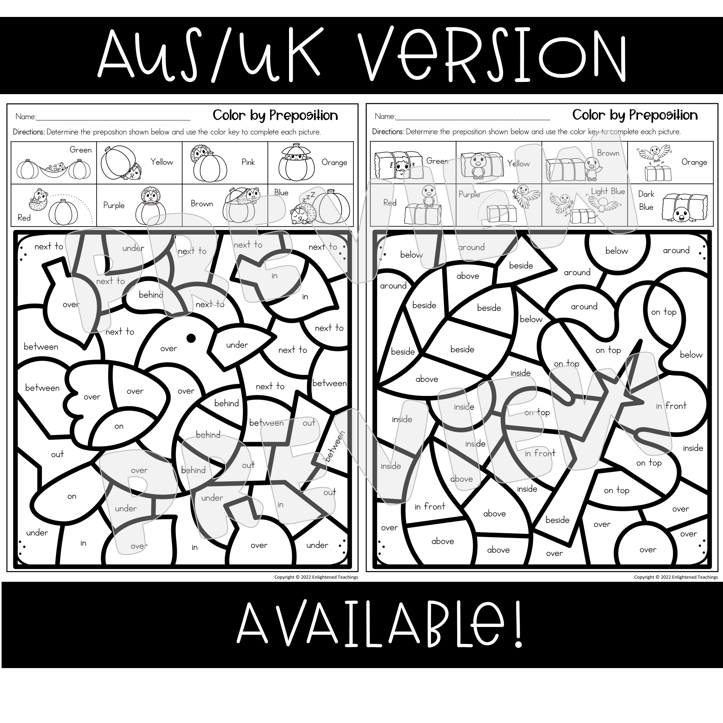 Fall Preposition Color by Code NO PREP Autumn Preposition Coloring ...