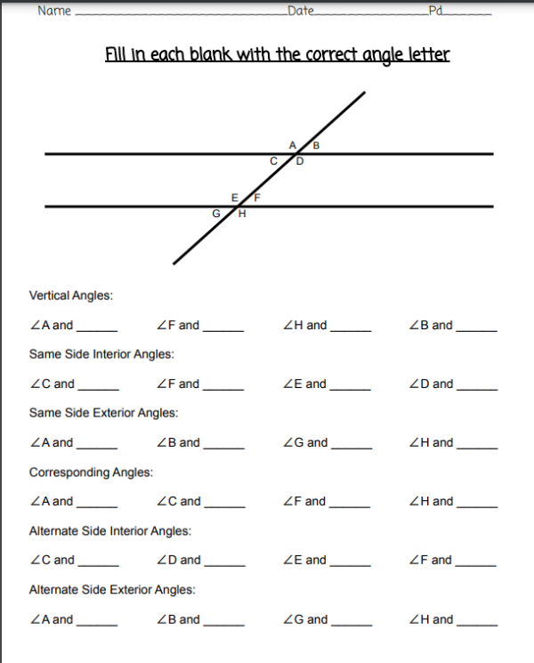 Angle Relationships - Identification and Solving with Equations Warm Up ...