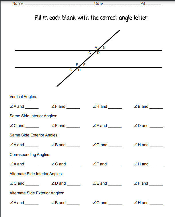 Angle Relationships - Identification and Solving with Equations Warm Up ...
