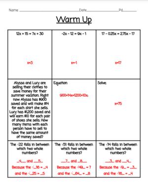 Angle Relationships - Identification and Solving with Equations Warm Up ...
