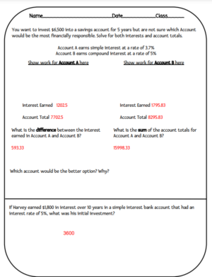Comparing Simple and Compound Interest Practice Worksheets - Made By ...