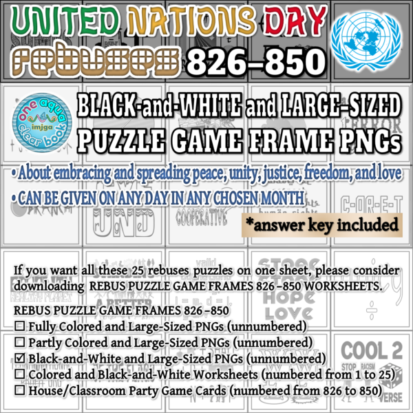 Black-and-White UNITED NATIONS DAY Rebus Puzzle Game Frames 826–850 ...