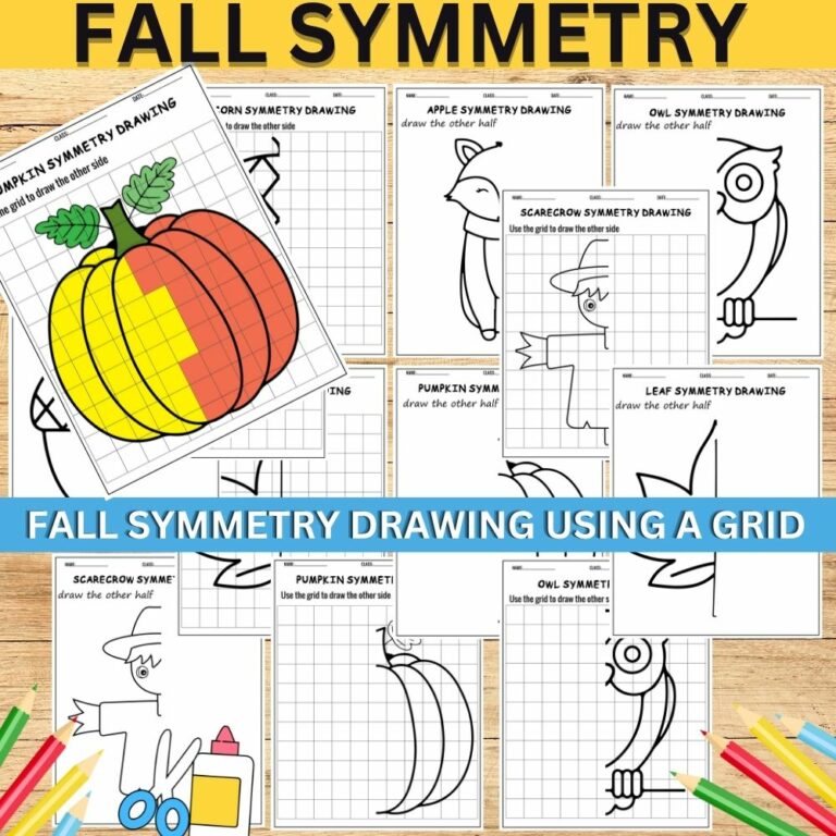 Fall Symmetry Drawing Activity- Fall Activity Worksheets 2 Levels ...