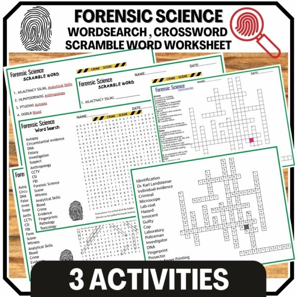 Forensic science Worksheets ,Scramble Word -Crossword -Wordsearch ...