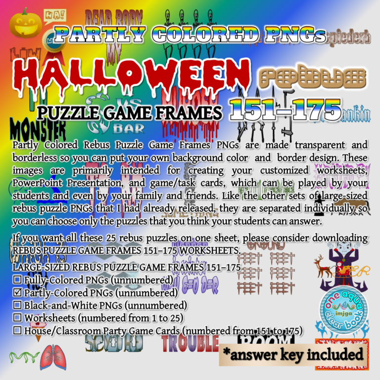 Partly Colored HALLOWEEN Rebus Puzzle Game Frames 151–175 PNGs | Made ...