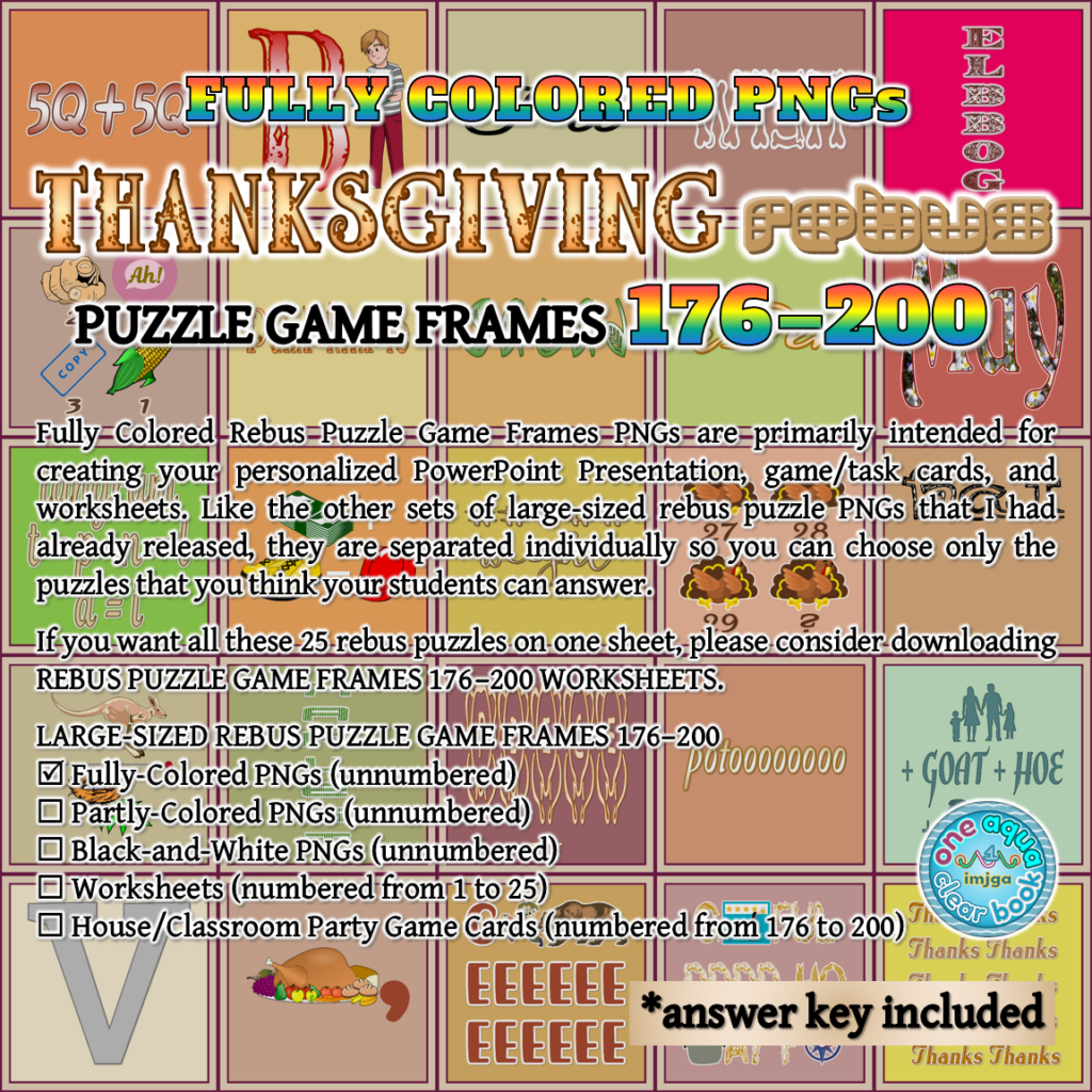 Fully Colored THANKSGIVING Rebus Puzzle Game Frames 176–200 PNGs - Made ...