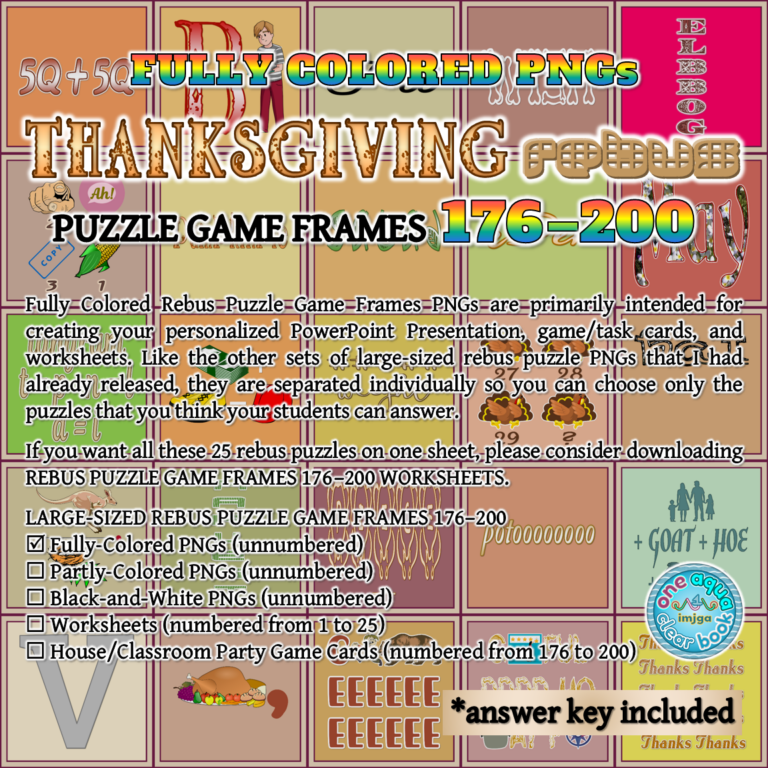 Fully Colored THANKSGIVING Rebus Puzzle Game Frames 176–200 PNGs - Made ...