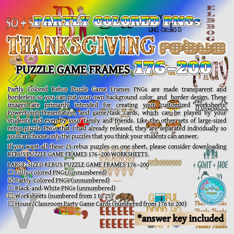 Partly Colored Rebus Puzzle Game Frames 1-100 PNGs - Made By Teachers