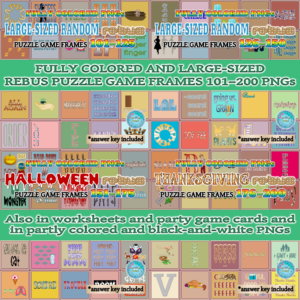 Black-and-White Rebus Puzzle Game Frames 101–125 PNGs - Made By Teachers