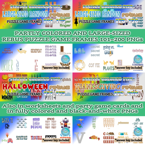 Fully Colored Rebus Puzzle Frames 101–200 PNGs - Made By Teachers