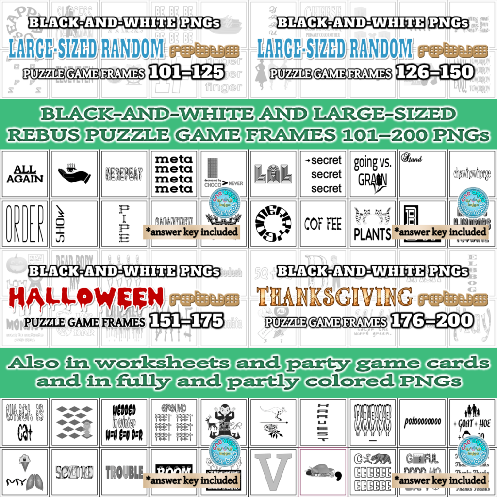 Black-and-White Rebus Puzzle Frames 101–200 PNGs | Made By Teachers