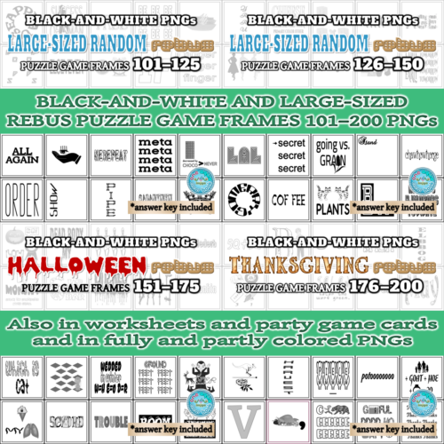 Black-&-White VALENTINE Rebuses 251–275 PNGs | Made By Teachers