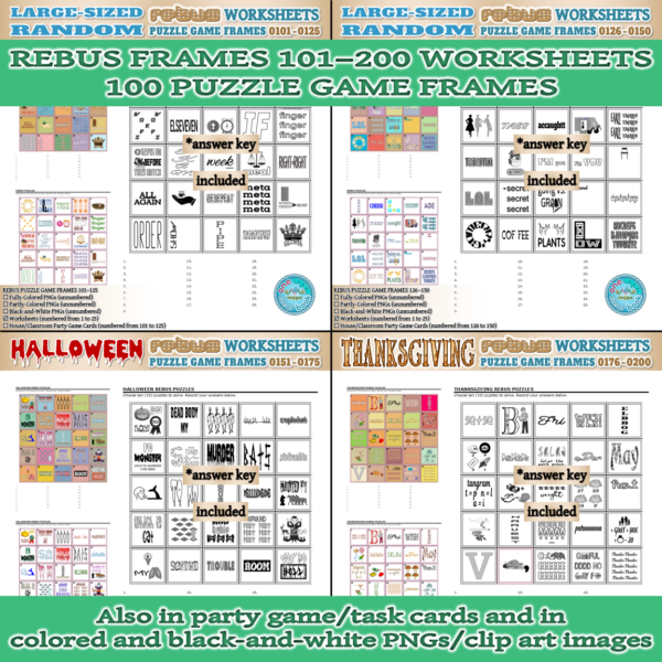 Rebus Puzzle Game Frames 101–200 Worksheets | Made By Teachers