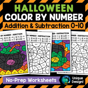 Halloween Color by Number Addition and Subtraction 0-10 | No-Prep ...
