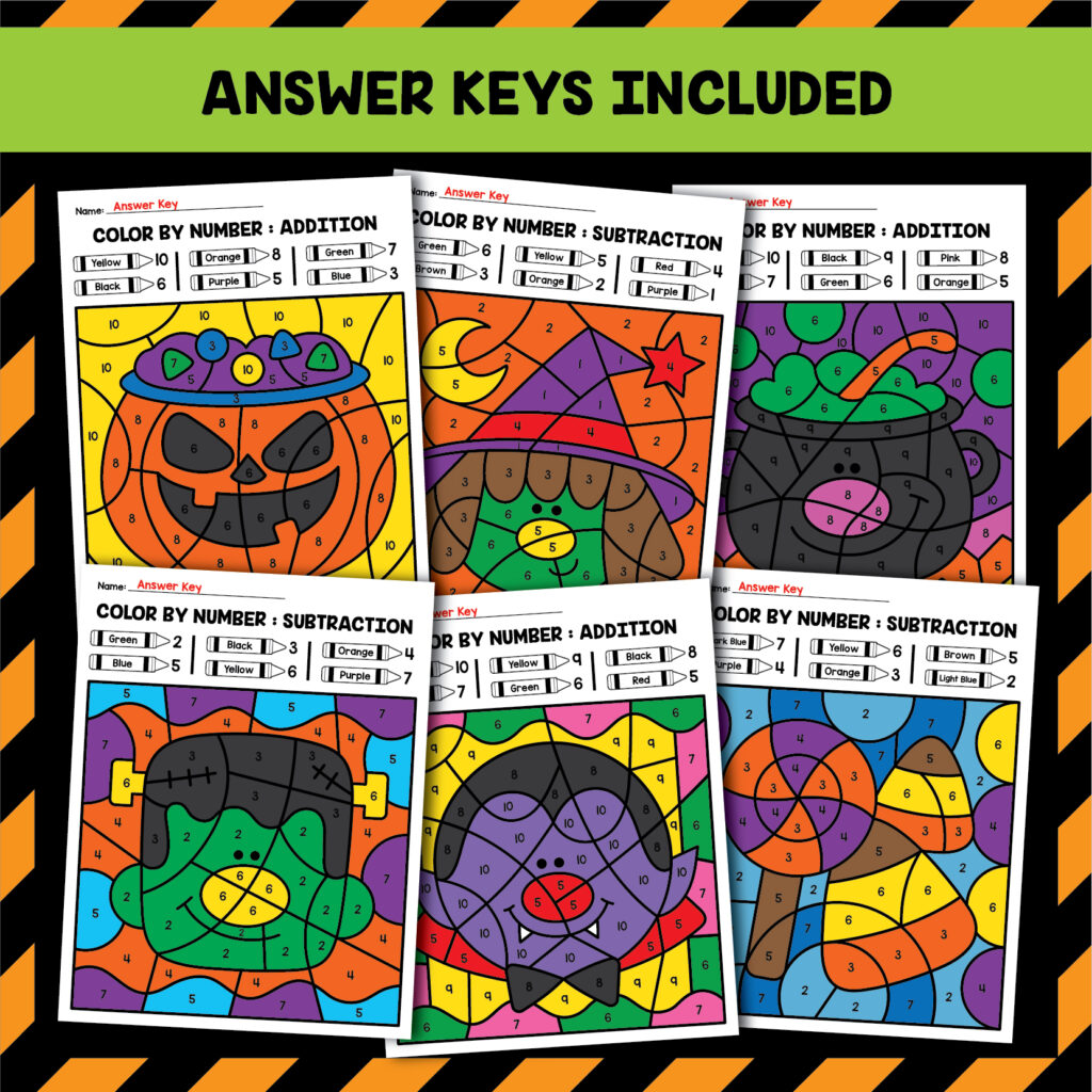 Halloween Color by Number Addition and Subtraction 0-10 | No-Prep ...