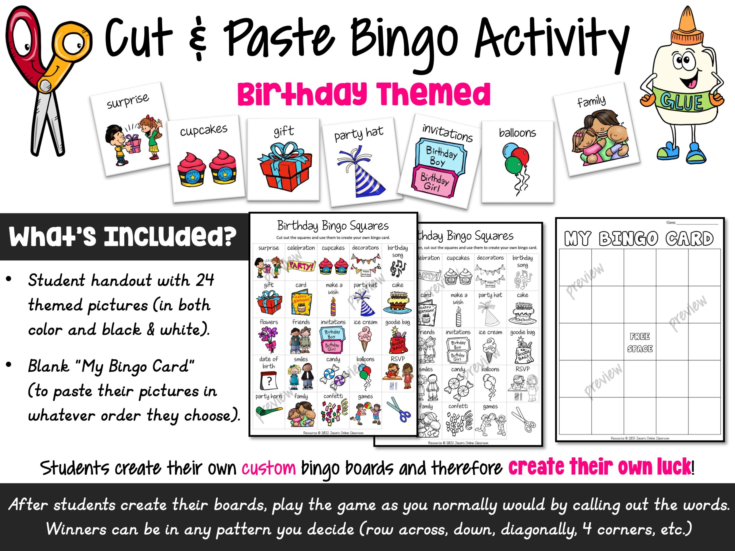 Birthday Bingo Game | Cut and Paste Printable Birthday Bingo {Dollar ...