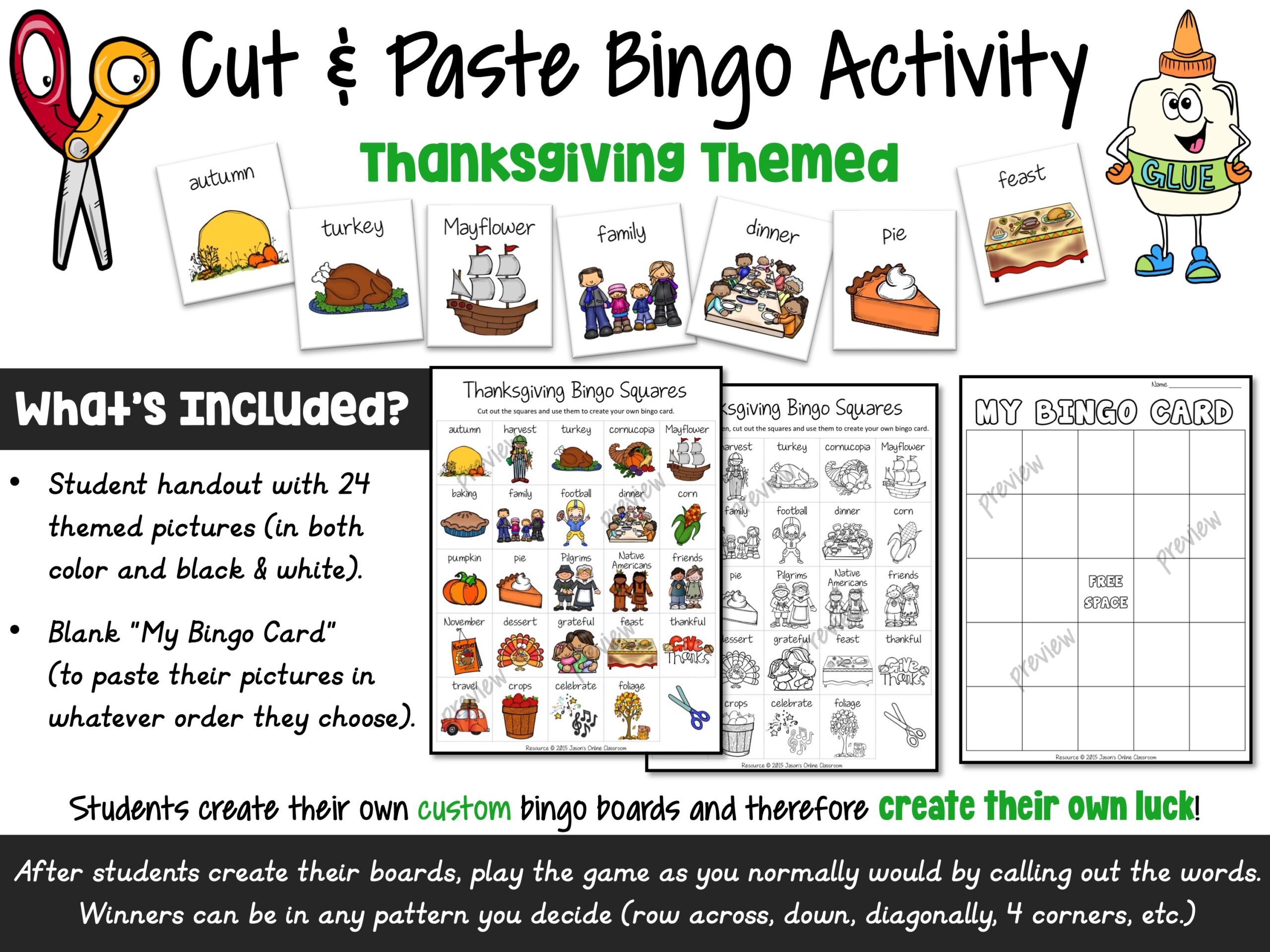 Thanksgiving Bingo Game | Cut and Paste Printable Bingo {Dollar Deals ...