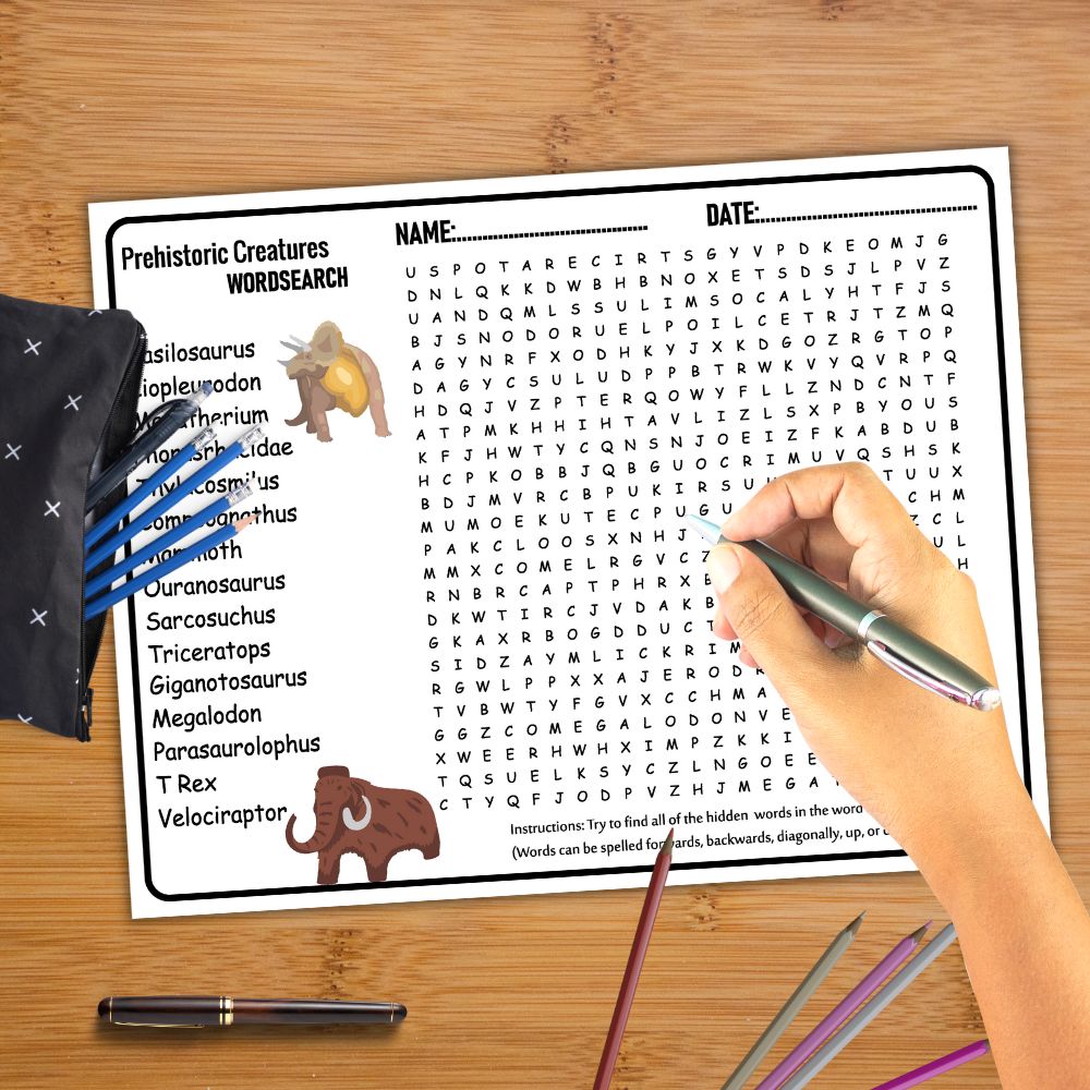 Prehistoric Creatures Wordsearch and Scramble Word Worksheets | Made By ...