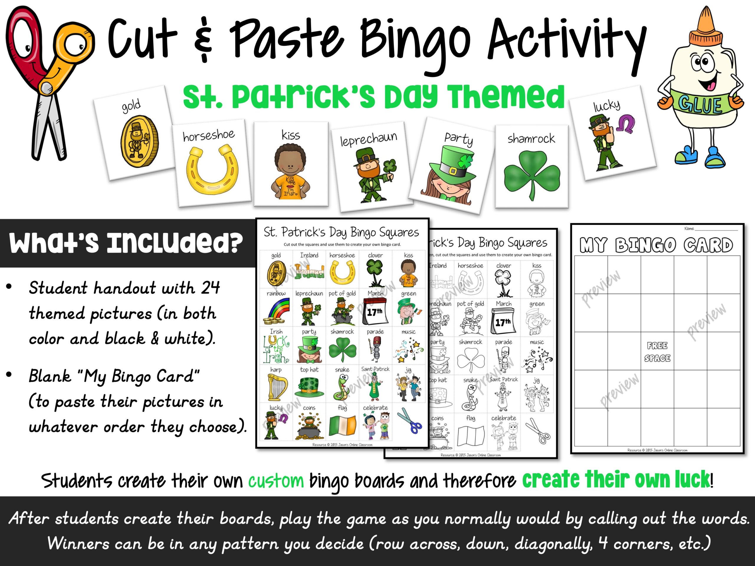 St. Patrick's Day Bingo Game | Cut & Paste Printable Bingo {Dollar ...