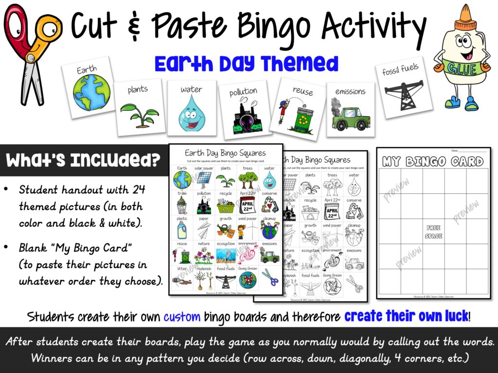 Earth Day Bingo Game | Cut and Paste Printable Bingo {Dollar Deals ...