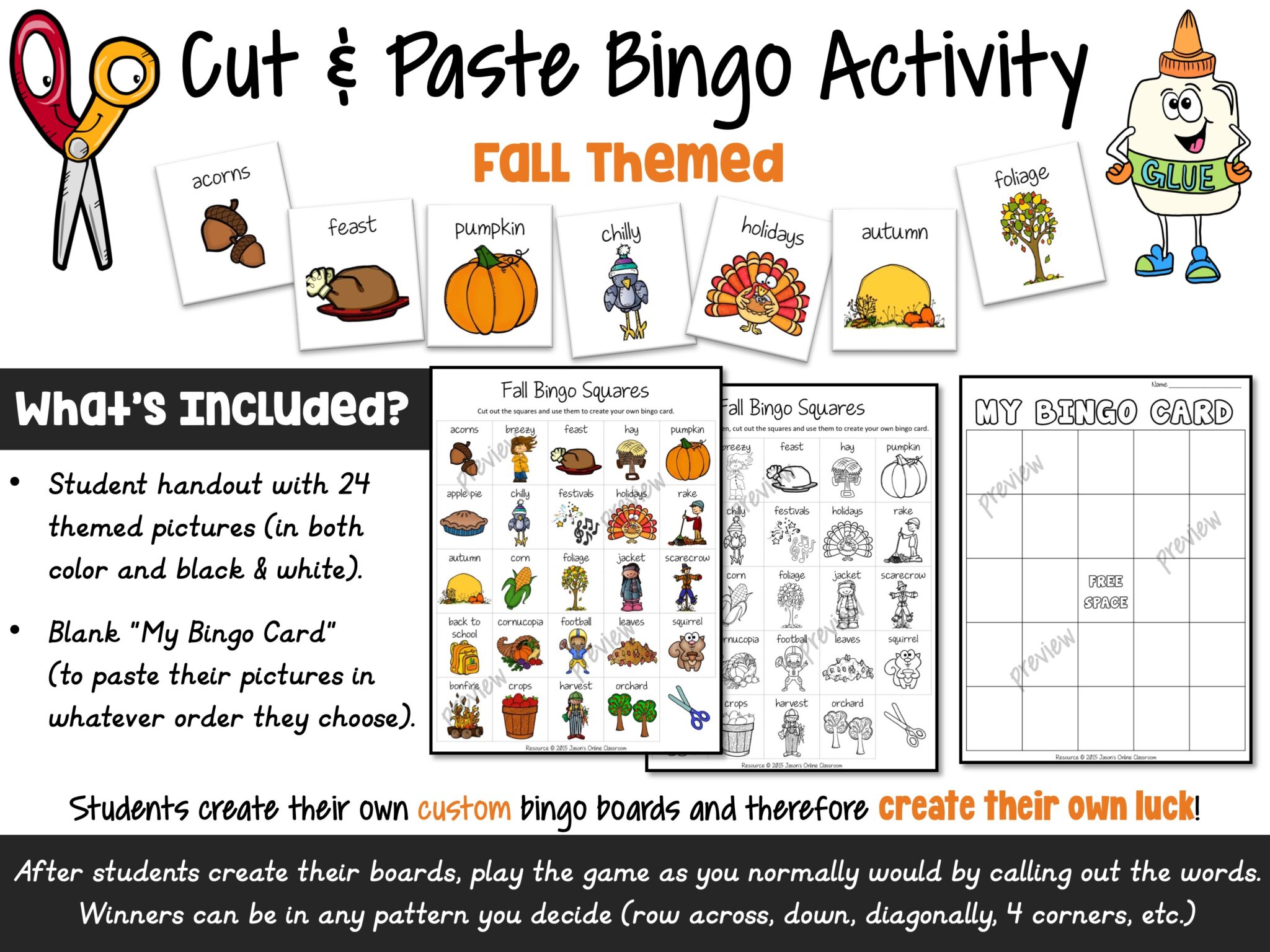 Fall Bingo Game | Cut and Paste Printable Bingo {Dollar Deals} | Made ...