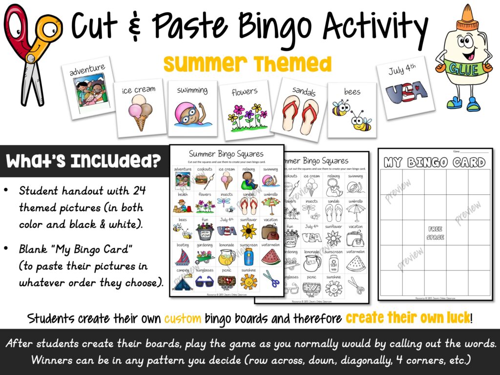 Summer Bingo Game | Cut and Paste Printable Bingo {Dollar Deals} - Made ...
