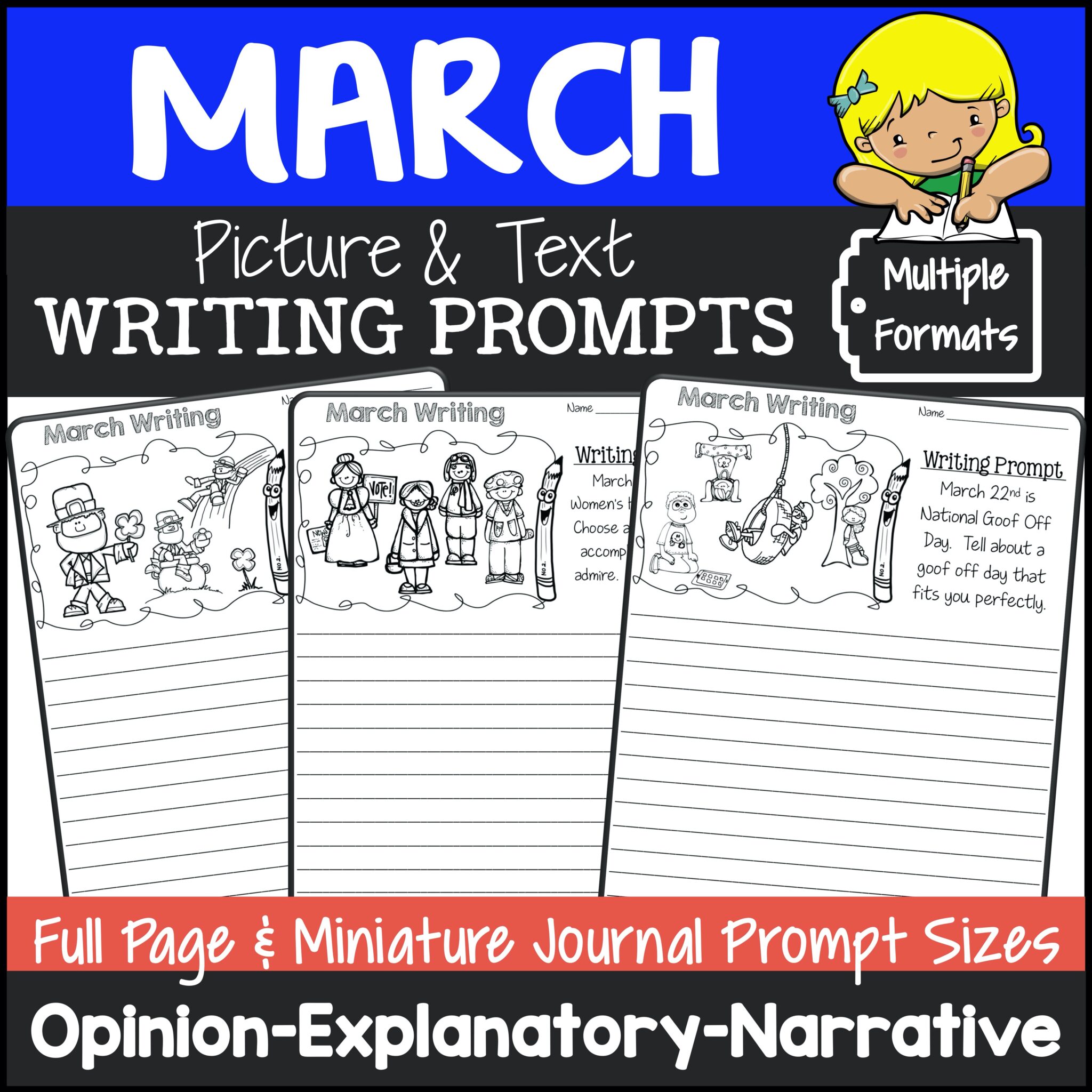 March Picture Writing Prompts (Opinion, Explanatory, Narrative) - Made ...