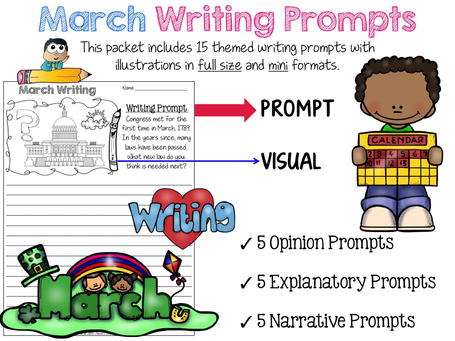 March Picture Writing Prompts (Opinion, Explanatory, Narrative) | Made ...