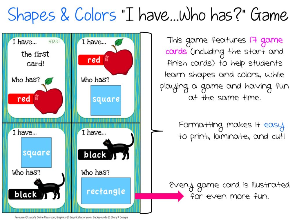 I Have Who Has Shapes and Colors Game | Made By Teachers