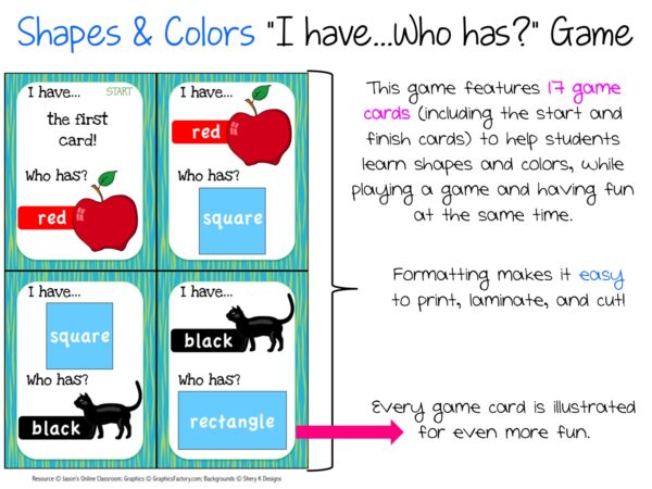 I Have Who Has Shapes and Colors Game - Made By Teachers