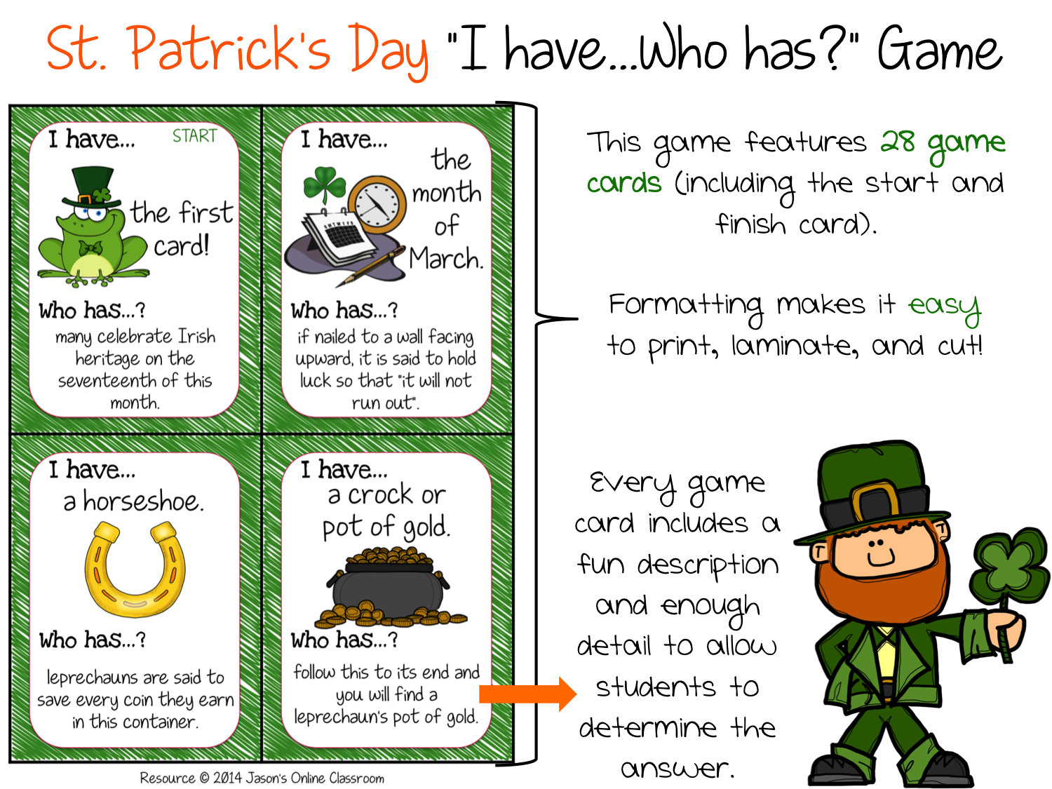 St. Patrick's Day I Have Who Has Game | Made By Teachers