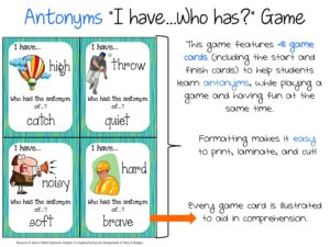 Antonyms I Have Who Has Game - Made By Teachers