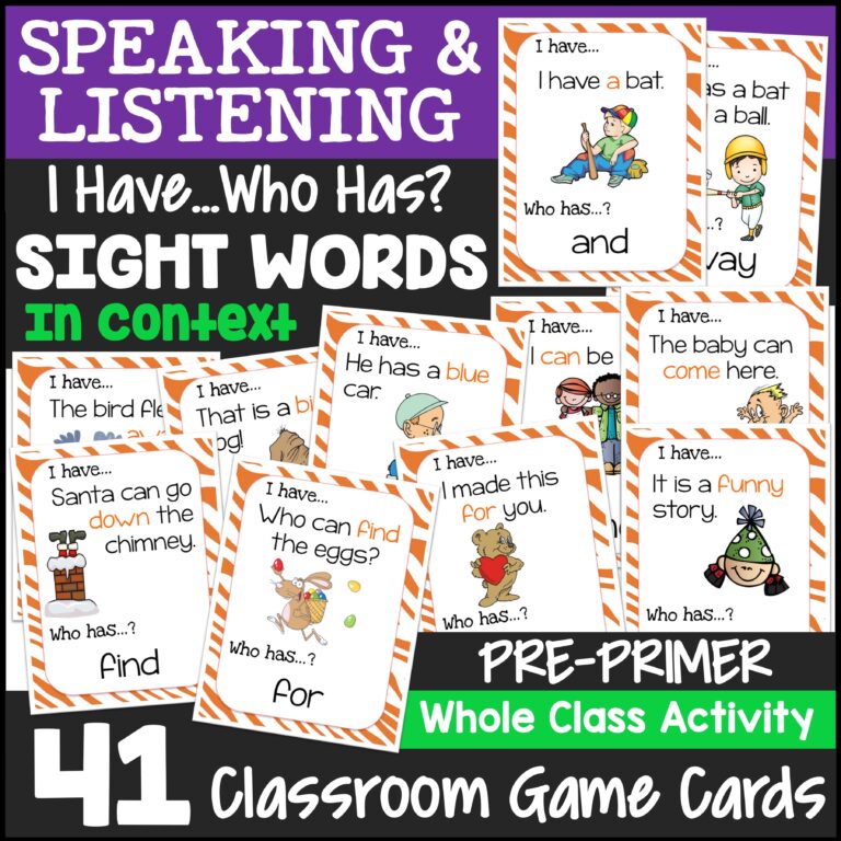 Pre-Primer Sight Words in Context I Have Who Has Game | Made By Teachers