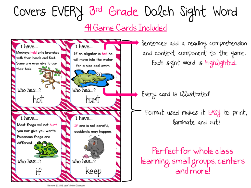 3rd Grade Sight Words in Context I Have Who Has Game - Made By Teachers