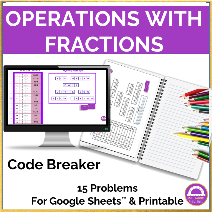 Operations with Fractions Activity | Add Subtract Multiply Divide Code ...