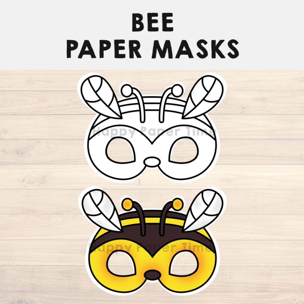 Bee Paper Masks Printable Insect Coloring Craft Activity Template ...
