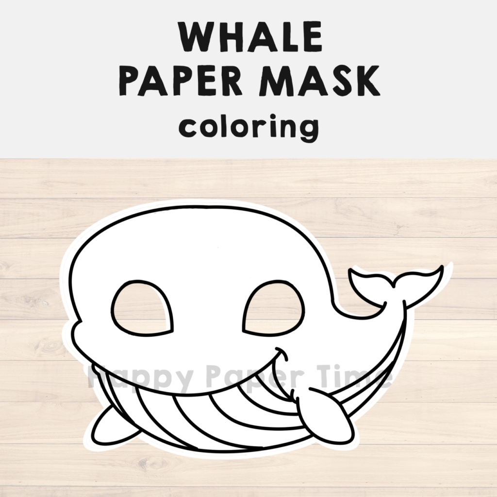 Whale Paper Mask Printable Ocean Animal Coloring Craft Activity ...